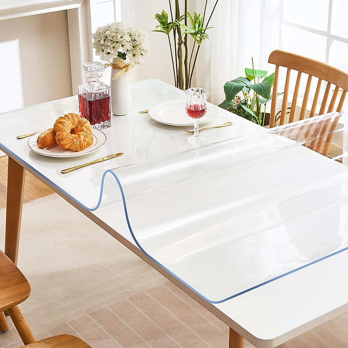 Clear PVC Desk Protector Plastic Crystal Tabletop Topper Thick Small Table Cover Protector 12x36 In Rectangular Plastic Night Stand Desk Pad Mat for Office Computer Desk/Sofa Table Easy Clean Wipeable