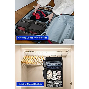 ELEZAY Hanging Packing Cubes Portable Closet 3-Shelf Travel Collapsible Compression Garment Organizer for Carry-on Luggage Suitcase Space Saver Bag XX-Large, Black
