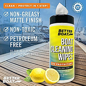 Boat Cleaner Wipes with UV Protection Boat Vinyl Cleaner and Protectant Car Leather Marine Boat Seat Cleaner Dashboard & Console Boat Cleaning Supplies Interior and Exterior Clean & Wash Products 2PK