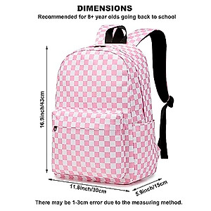 Dezcrab Checkered Backpack for Girls Kids School Bag Teens Women College Bookbag Casual Daypack (Pink)