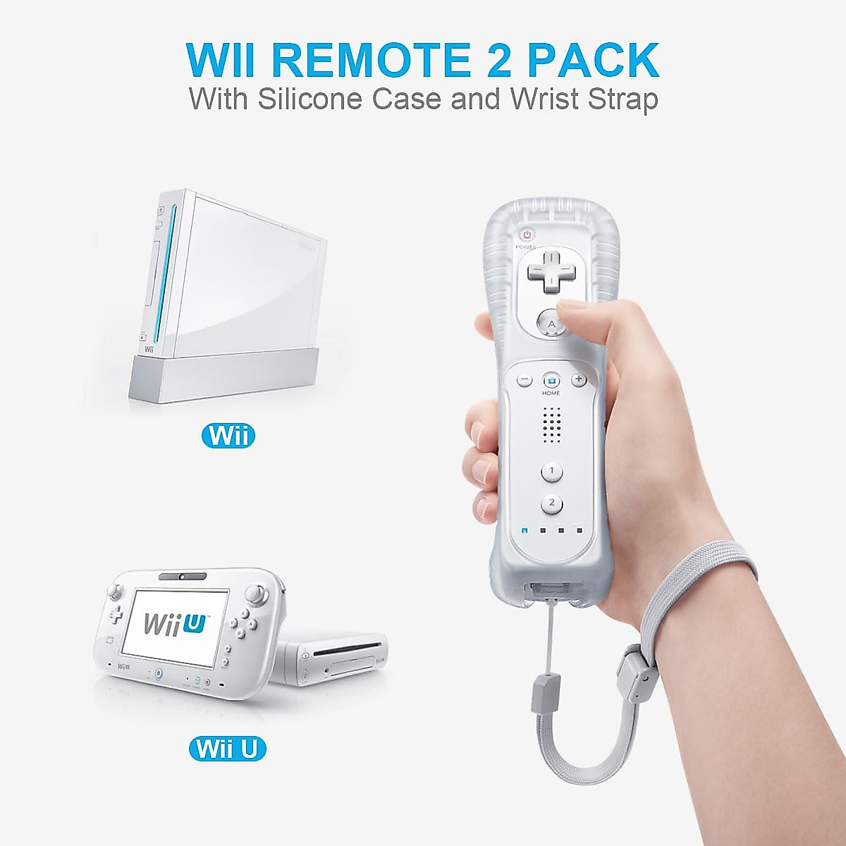 MOOGOLE Wii Remote Controller, Wii Controller 2 Pack, Wii Remotes 2 Pack, with Silicone Case and Wrist Strap, for Nintendo Wii/Wii U