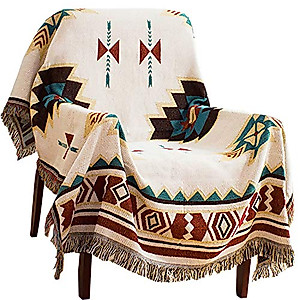 WarmTide Southwestern Soft Throw Blankets with Tassels Cozy Cotton Woven Aztec Knitted Bed Couch Throws Sofa Chair Towel Multi-Function for Home Decor Office Travel
