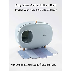 MS!MAKE SURE Cat Litter Box (with Litter Mat), Enclosed Design, Large Space Litter Box with Lid, Prevent Sand Leakage and Isolate Odors, Easy to Clean, with Cat Litter Scoop - Gray Blue