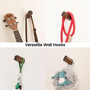 cuwuu's Modern Wood Wall Hooks 4 Pack Coat Hooks Natural Wooden Rack Mounted in Bathroom Entryway for Hanging Clothes Towels Backpacks Hats Keys Wood Wall Decor Hooks(Walnut Wood)