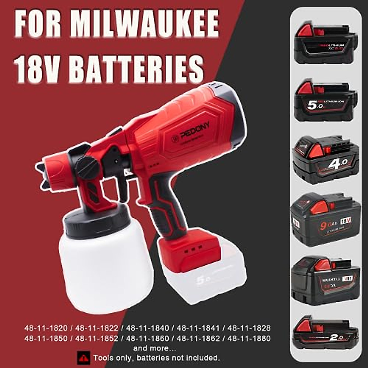 Cordless Paint Sprayer for Milwaukee 18V Battery, Portable HVLP Paint Sprayer with 2 Nozzles & 3 Patterns for Painting Walls, Ceilings, Furniture, Gardens, Fences (Battery not Included)