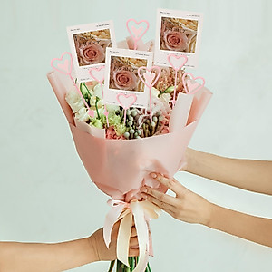 Resurhang 320 Pcs 9 Inch Floral Pick Card Holder Plastic Pink Heart Shaped Flower Place Card Holders Clips for Valentine's Day Bouquet Floral Arrangement Birthday Wedding Parties Decoration