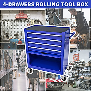 Tool Cart on Wheels 24.4in，4 Drawers Rolling Tool Box，Locked Drawers Storage Organizer Cabinet for Garage, Warehouse, Repair Shop, Workshop