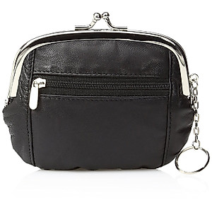 New Leather Womens Wallet Metal Frame Zippered Coin Purse ID WIndow Card Case Black