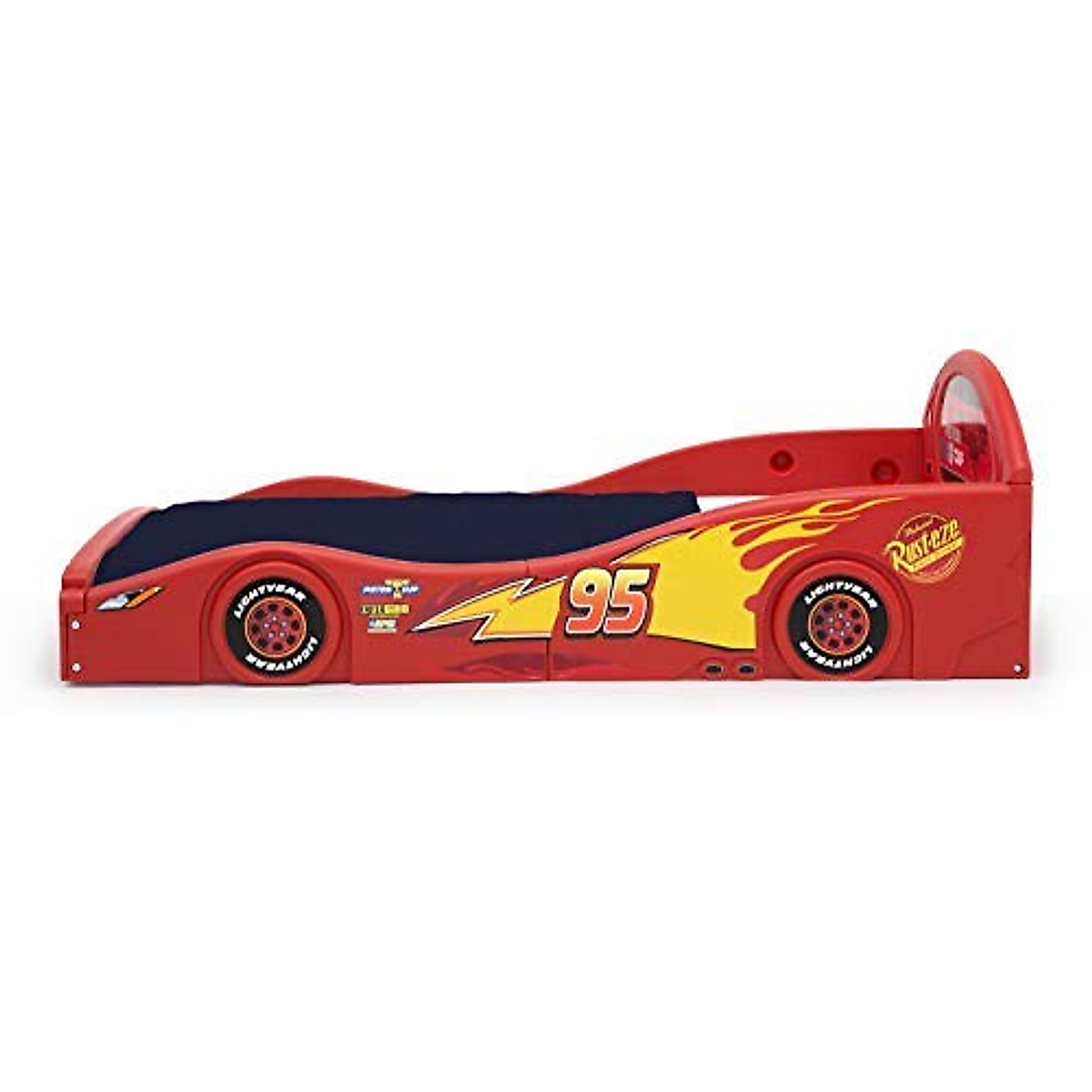 Delta Children Disney Pixar Cars Lightning McQueen Race Car Sleep and Play Toddler Bed with Attached Guardrails