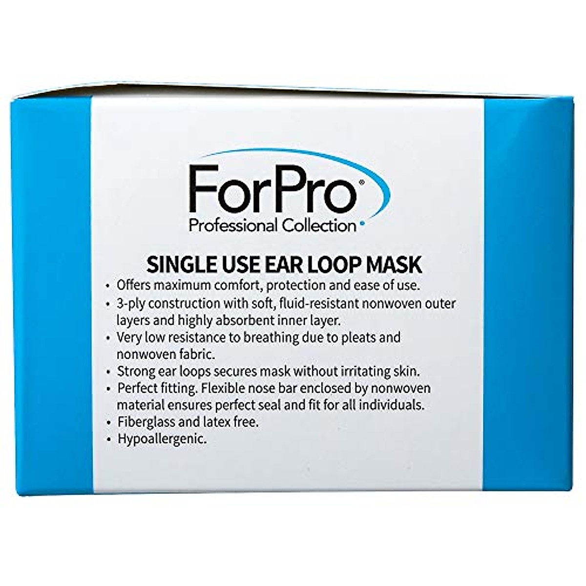 ForPro Single Use Ear Loop Mask, 3-Ply Disposable Non-Woven Face Mask, Latex-Free, Hypoallergenic, Fiberglass-Free, Protects Against Pollen, Dust, 50-Count