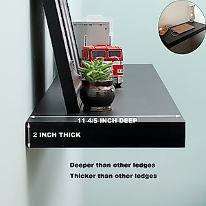 36 Inches Length Floating Shelves, Wall Shelf Set of 2, 12 inches Deep Hanging Shelf with Invisible Brackets, for Bathroom, Bedroom, Toilet, Kitchen, Office, Living Room Decor, Espresso Shelf