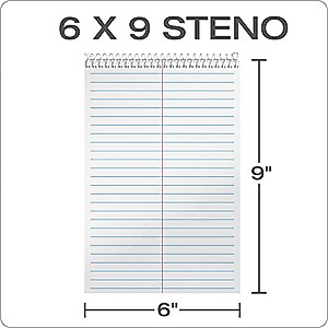 TOPS Spiral Steno Books 8 Pack, 6" x 9", Gregg Rule White Paper, Assorted Covers, 80 Sheets per Book/8 Books per Pack, Red, Black, Blue, Green (80219)