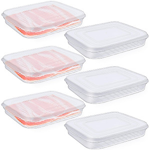 Haawooky 6 Pieces Bacon Keeper,Plastic Deli Meat Saver Container with Lids,Airtight Cold Cuts Cheese Container for Fridge Food Refrigerator Storage Box Shallow Low Christmas Cookie Holder