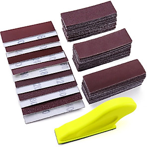 POLIWELL Micro Sanding Tools 3.5” x 1” Detail Sander for Small Projects, Mini Handle Sander Kit+ Sandpaper 40 80 120 180 240 400 600 Grit for Crafts Wood Finishing Tight Narrow Spaces, 120 PCS