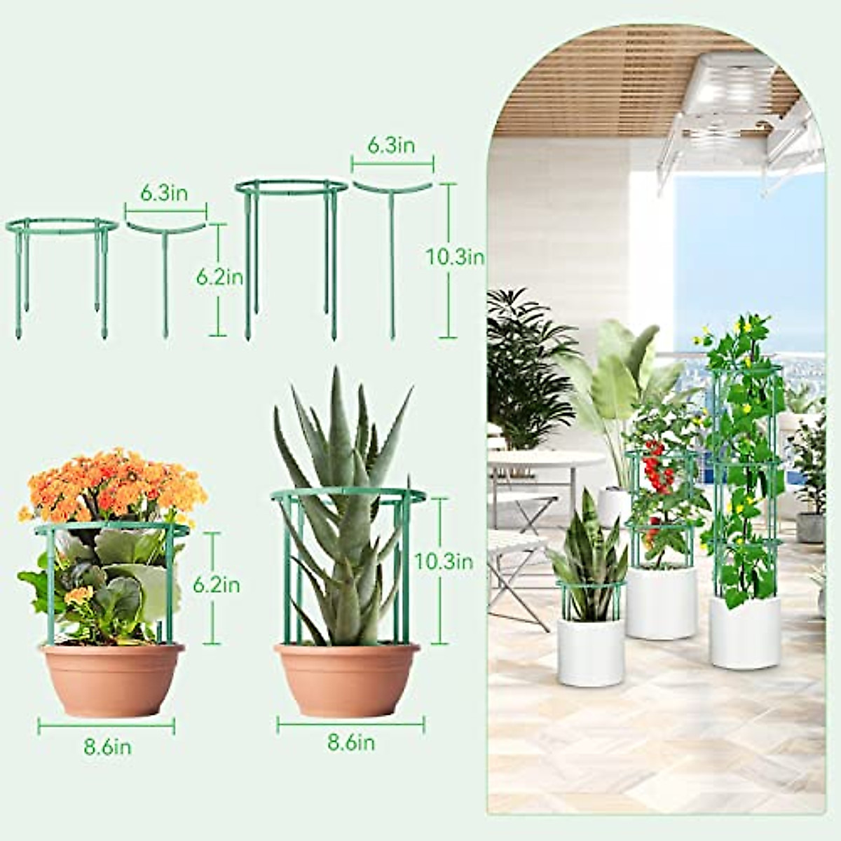 Growneer Plant Stake, 16 Pcs Plant Support Stakes, Stackable Flower Support Stake for Garden, Tomato Plant Support with 50m Twist Tie, Plant Holder for Indoor and Outdoor, Easy to Assemble