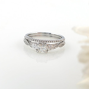 Wishrocks 1 2/5 CT 5MM Princess & Pear Cut Lab Created Moissanite Diamond Infinity 3-Stone Bridal Set Engagement Wedding Bands Rings In 14K White Gold Over Sterling Silver(VVS1 Clarity)-6