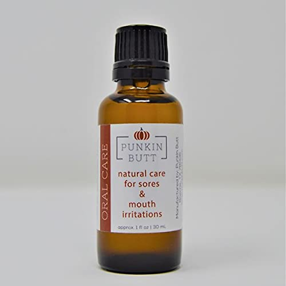Punkin Butt Oral Care 1 oz Glass Bottle. Chamomile, Clove, Peppermint. Natural, Safe, Effective; Cruelty-Free, Vegan, use as Often as Needed.