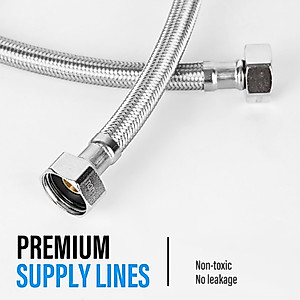 [4-Pack 12 Inch] 1/2" x 1/2" FIP Flexiable Faucet Supply Lines, Bathroom Faucet Hose Connector, 304 Stainless Steel Braided Water Supply Line for Kitchen