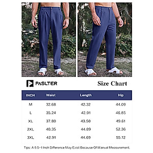 PASLTER Mens Casual Cotton Linen Pants Loose Fit Elastic Waist Yoga Beach Trousers with Pockets Grey