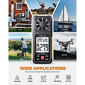 TopTes TS-301 Digital Anemometer, Wind Speed Meter with 2.26-inch Big Backlight LCD Screen, Air Flow Meter for Sailing Surfing Drone Flying RC Plane Golf Shooting HVAC