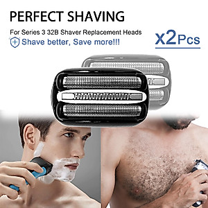 VIDSA 2Pack 32B Series 3 Electric Shaver Replacement Heads for S3 Foil & Cutter Razor Heads 3040s 3010s 3000s 3080s 380s-4, 390cc...