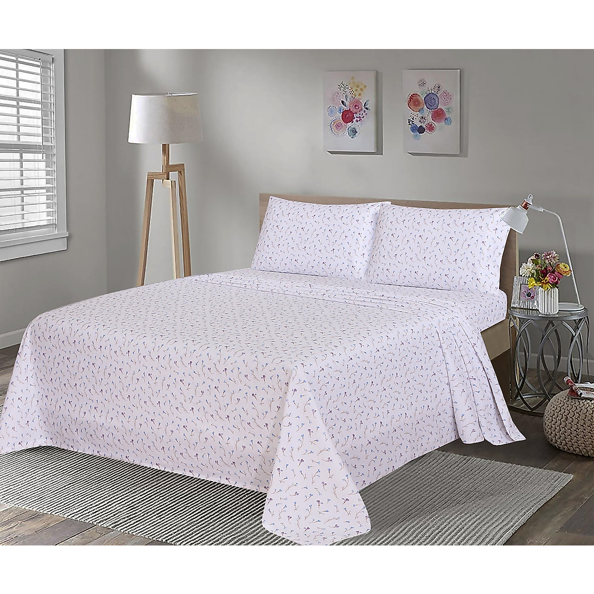 RUVANTI Flannel Sheets Queen Size - 100% Cotton Brushed Flannel Bed Sheet Sets - Deep Pockets 16 Inches - All Seasons Breathable & Super Soft - Warm & Cozy - 4 Pcs - Navlight