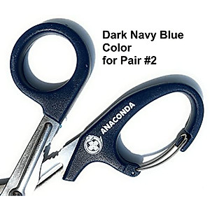 2 Pack Anaconda Medical Trauma Shears with Built-In Carabiner Clip (7.5 inch, Black and Blue)