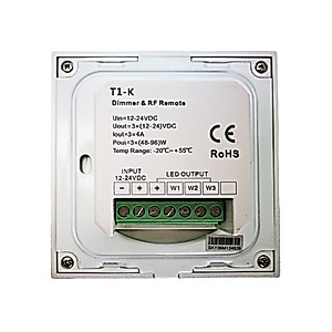 LAZIRO Led Strip Dimmer DC12V-24V 4A 3 Channel Output 12A Rotary Panel Manual Knob Wall Mounted Dim 5050 3528 Single Color Tape Dimming (Color : T1 K Black)