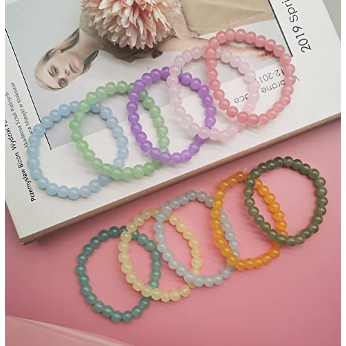 SAMOCO 18Pcs 8mm Beaded Stretch Bracelet Handmade Round Glass Bracelet for Women Multicolor Matte Beads Elastic Bracelet