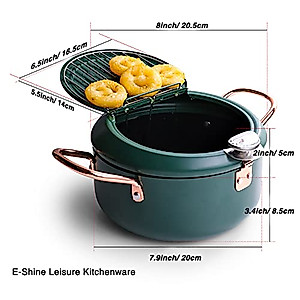 E-Shine Leisure Deep Fryer Pot, Japanese Style Tempura Deep Fryer with Fahrenheit Thermometer, Small and Easy Clean, Vintage Green, DIAM. 8”