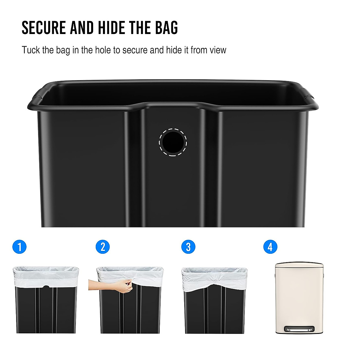 Pouseayar 13 Gallon Stainless Steel Foot Pedal Trash Can with Soft Close Lid, White, 13"L x 17"W x 23.46"H