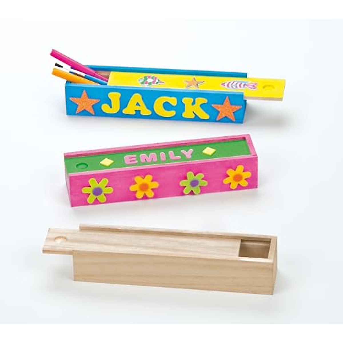 Baker Ross Decorate Your Own Wooden Case, Plain Wood Pencil Kids To Design and Paint (Box of 4), 20cmx5cmx4cm,EC1247