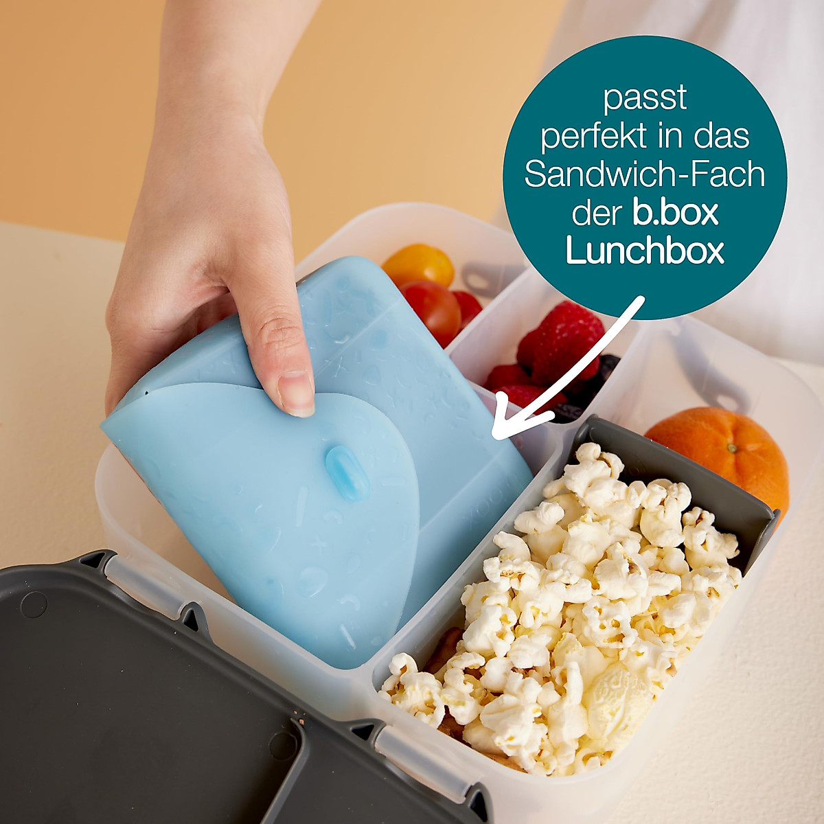 b.box NEW Silicone Sandwich Pocket | Reusable Silicone Pouch, Bento Box Divider | Fits in Lunch Box | Microwave, Freezer & Dishwasher Safe | Food Meal Prep Storage Container (Ages 3+, Forest)