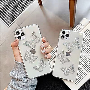 LUSAMYE iPhone 14 Pro Max Case - Cute Butterfly Design, Clear Glitter Electroplated Cover with Screen Protector for Girls & Women