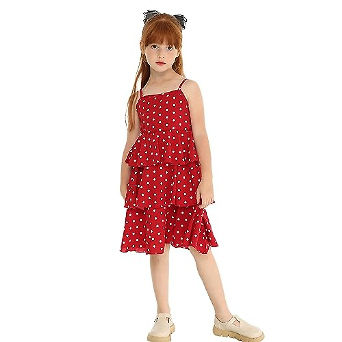 LittleSpring Toddler Girl 3T Black Dress for Girls Polka Dot Dress Spaghetti Strap Tiered Dress Lightweight Cami Dress