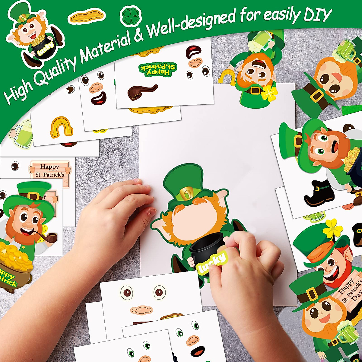 chiazllta 30 Packs St. Patrick's Day Craft Kits DIY Leprechauns Art Craft for Preschool Kids, St. Patrick’s Day Make Your Own Leprechauns Paper Craft Set for Home Class Game Activities Kindergarten