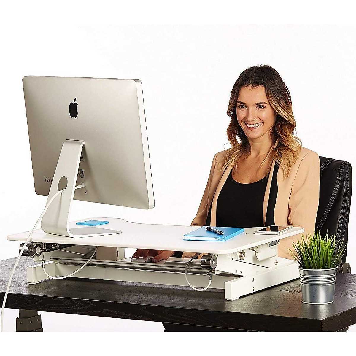 The House of Trade Standing Desk | Desk Riser Classic Stand Up Desk | 32 in Wide Fits 2 Monitors with Retractable Keyboard Tray (Black, 32" Wide)