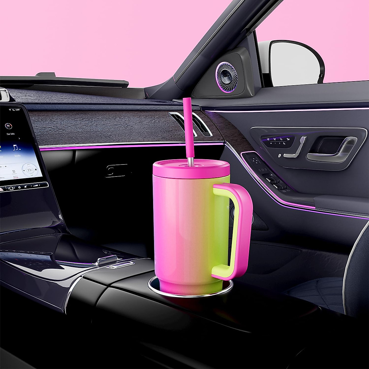 Meoky 24 oz Tumbler with Handle and Straw, 100% Leak-proof Tumbler with Lid and Straw, Insulated Stainless Steel Travel Coffee Mug, Keeps Cold for 24 Hours (Carnival)