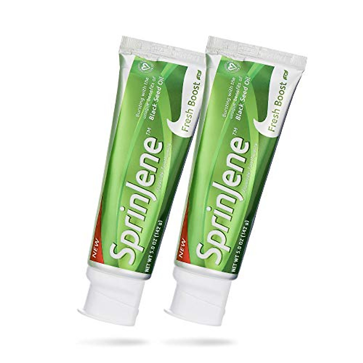 SprinJene Fluoride Toothpaste with Patented Black Seed Oil and Zinc - Certified Vegan, Cruelty-Free, Gluten-Free, Kosher, Halal, Natural Teeth Whitening Toothpaste 2 Pack (Fresh Boost)