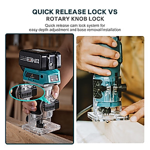 Avhrit Cordless Compact Router, Wood Router Tool With 2PCS 4.0Ah Batteries, 21V Brushless Portable Handheld Palm Routers for Woodworking, Wood Trimmer Cutting with 15 pieces 1/4" Router Bits Set