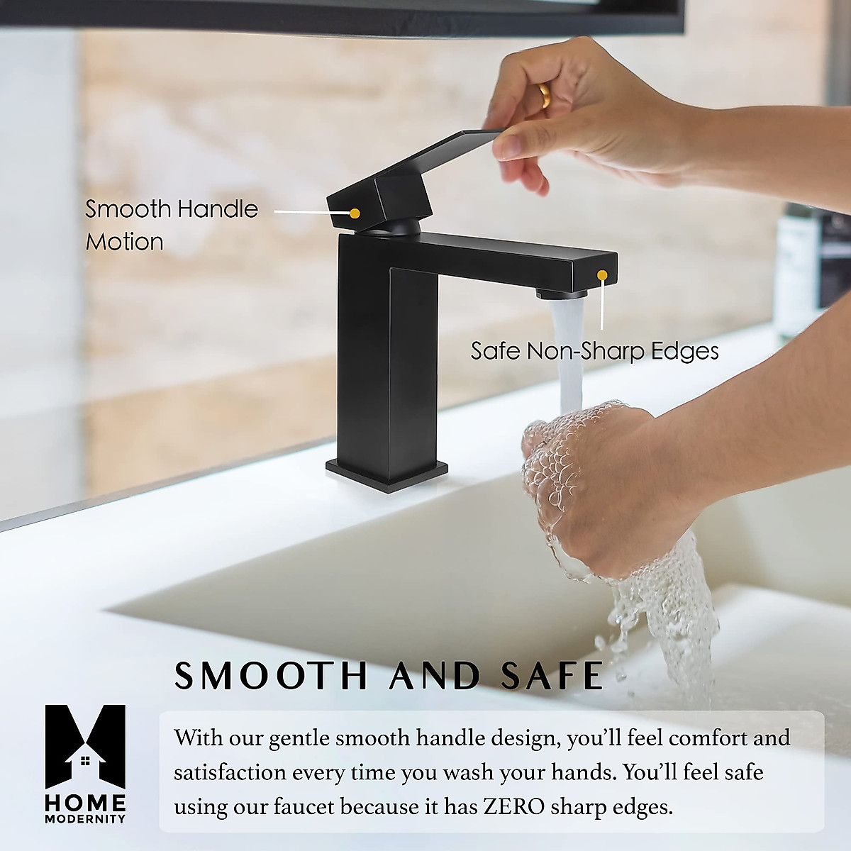 Matte Black Bathroom Faucet - Single Hole Bathroom Faucet Black - Smooth Faucet with 6 Inch Sink Deck Plate for 3 Hole Faucet - Modern Single Handle Bathroom Faucet.