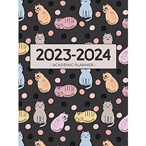 Academic Planner 2023-2024 Large | Cute Cats Playing With Balls: July - June | Weekly & Monthly | US Federal Holidays and Moon Phases