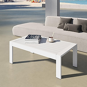 All-Weather Aluminum Outdoor Coffee Table, Modern Coffee Table for Outside, Rectangle Patio Coffee Table for Balcony Garden, Light Grey