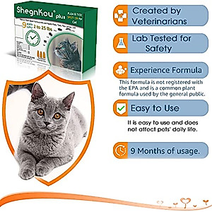 Cat Flea and Tick Treatment and Prevention, Effective Spot-On Made with Natural Formula, 2-25 lbs, (9 Month Supply)