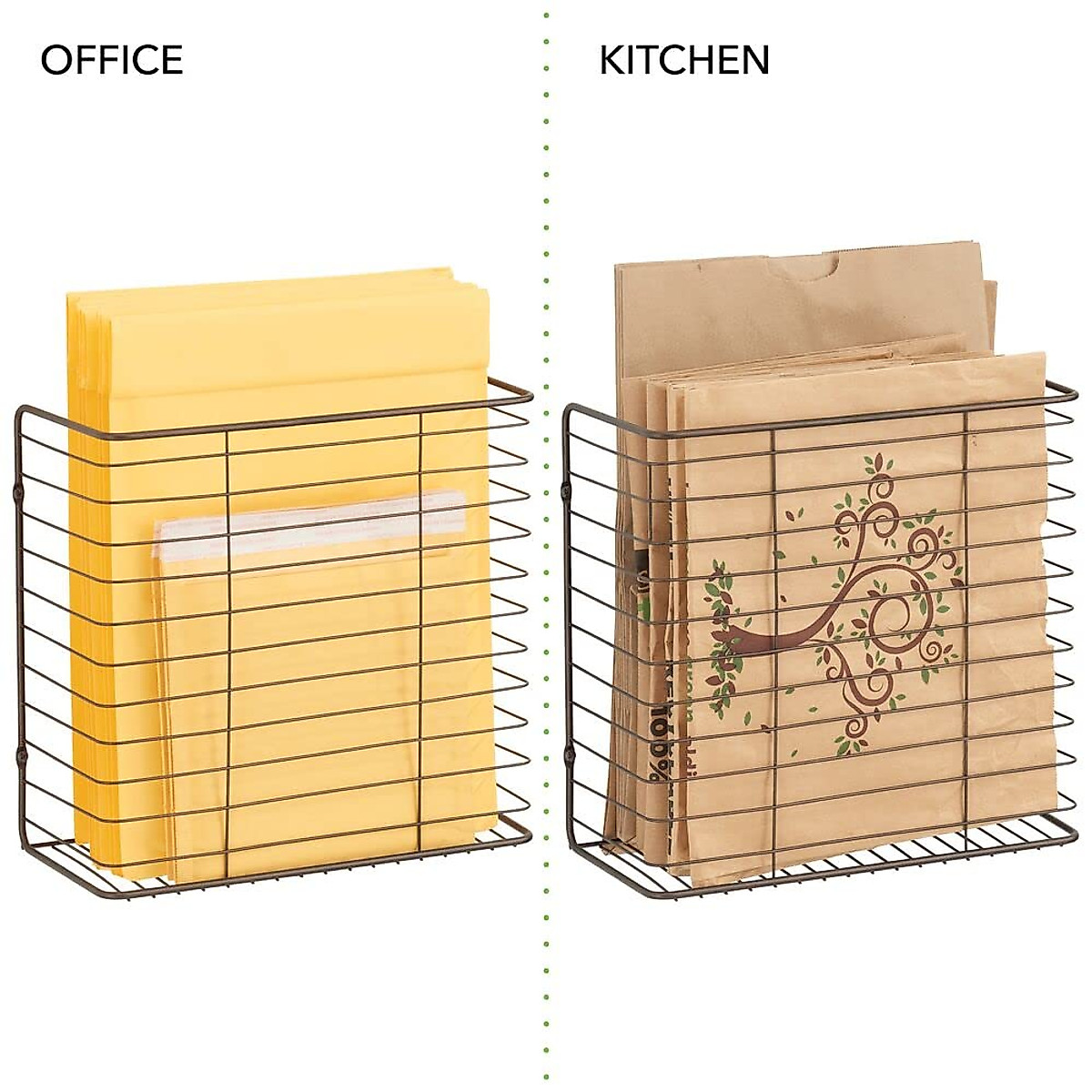 mDesign Wall Mount Metal Open Top Craft, Sewing, Crochet Storage Container Bin - Compact Organizer and Holder for Thread, Beads, Ribbon, Glitter, Clay, Crayons, Markers, Glue - Bronze