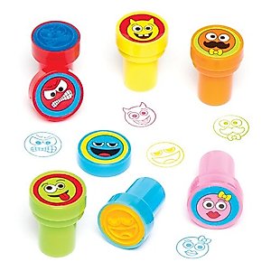 Baker Ross Funny Face Self-Inking Stampers for Children to Decorate and Personalise Arts & Crafts Perfect Party Bag Filler (Pack of 10), 22mmm, Assorted
