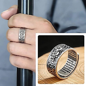 Renning Feng Shui Rings for Men Women Wealth Lucky Amulet Ring Open Adjustable Ring Sterling Silver Ring (Pixiu)