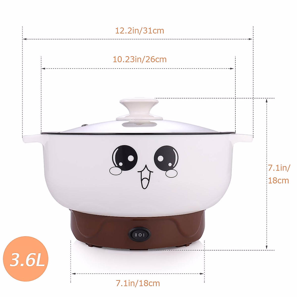 Electric Skillet 4-in-1 Multifunctional Electric Cooker Skillet Grill Pot for Cooking Rice Hotpot Soup Steam Eggs Fried Noodles Small Kitchen Cooker Non-Stick (3.6L without Steamer)