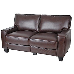 Serta Palisades 61" Track Arm Sofa, Durable Bonded Leather, Soft Pillow Back, Pocket Coil Seat Cushions, Loveseat or Couch for Small Spaces, Living Rooms or Bedrooms, Chestnut Brown