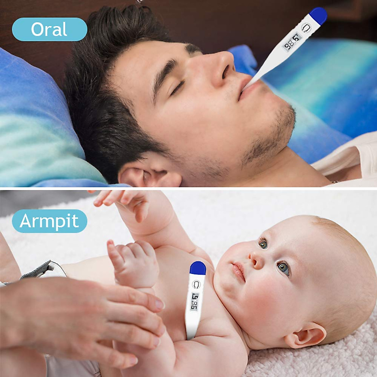 Thermometer for Fever, Quick Reading Digital Waterproof Oral Thermometer with Fever Indicator and Memory Recall, Best Accurate Rectum Armpit Reading Thermometer for Baby Kids and Adults